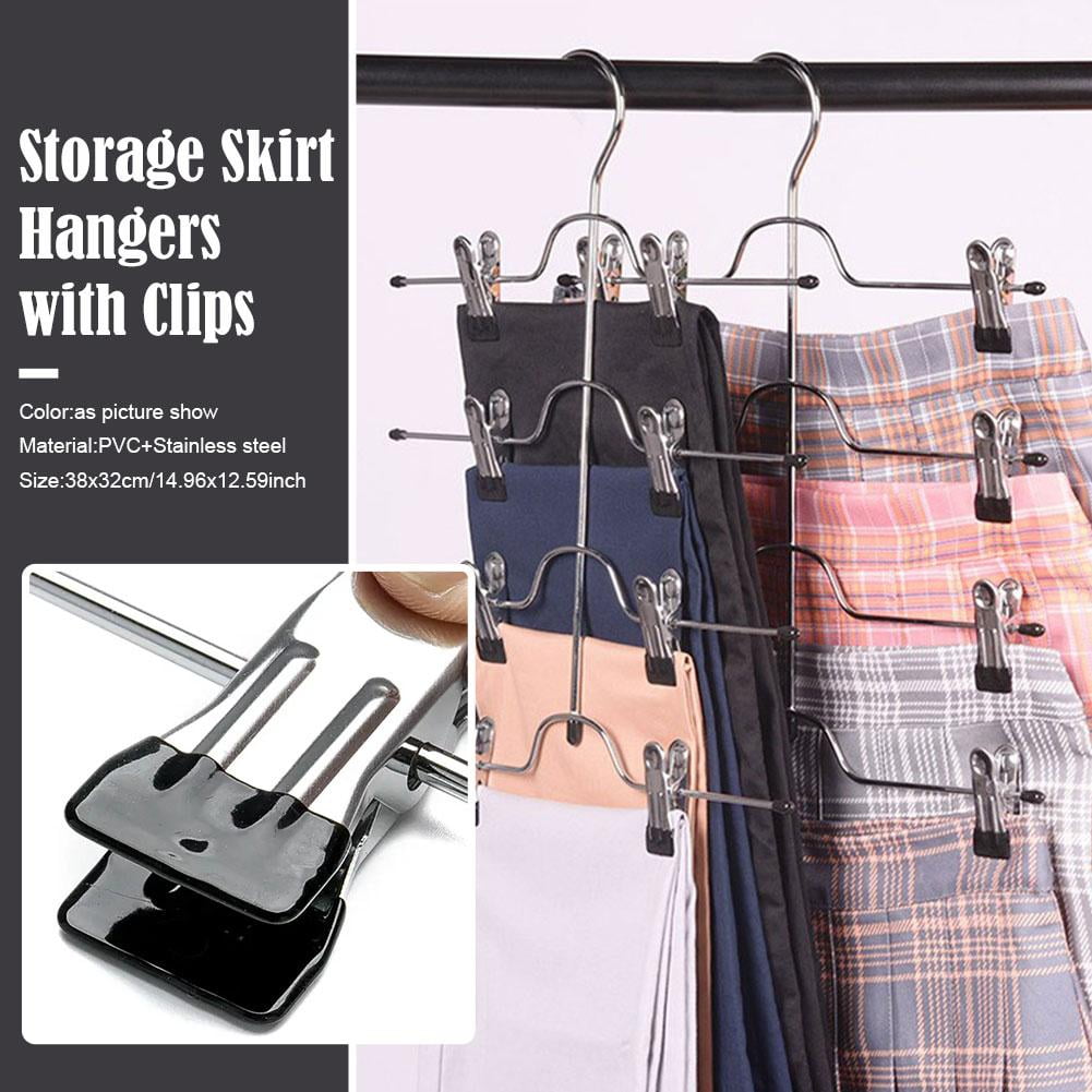 BETTERLIFE 4 Tier Skirt Hangers with Clips Pant Hangers Space Saving ...