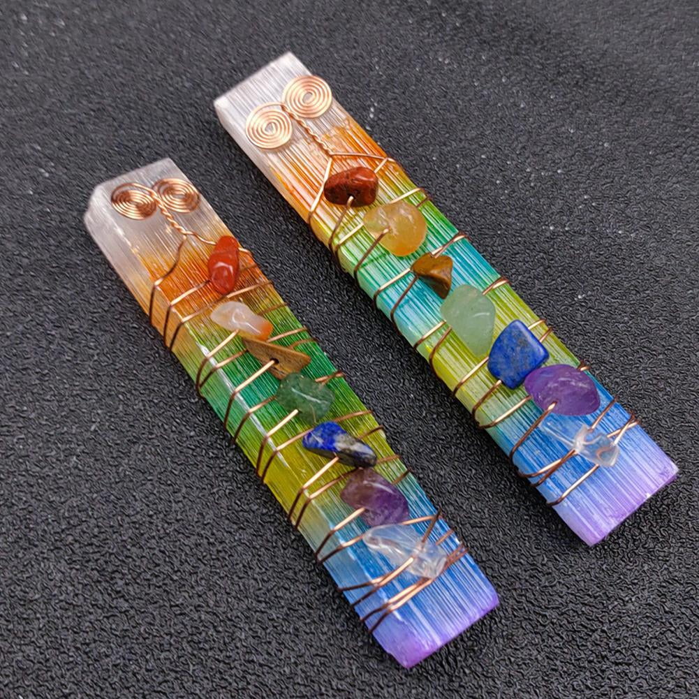 BETTERLIFE 7 Chakra Healing Crystals Stones Wire Wrapped Selenite Wand ...