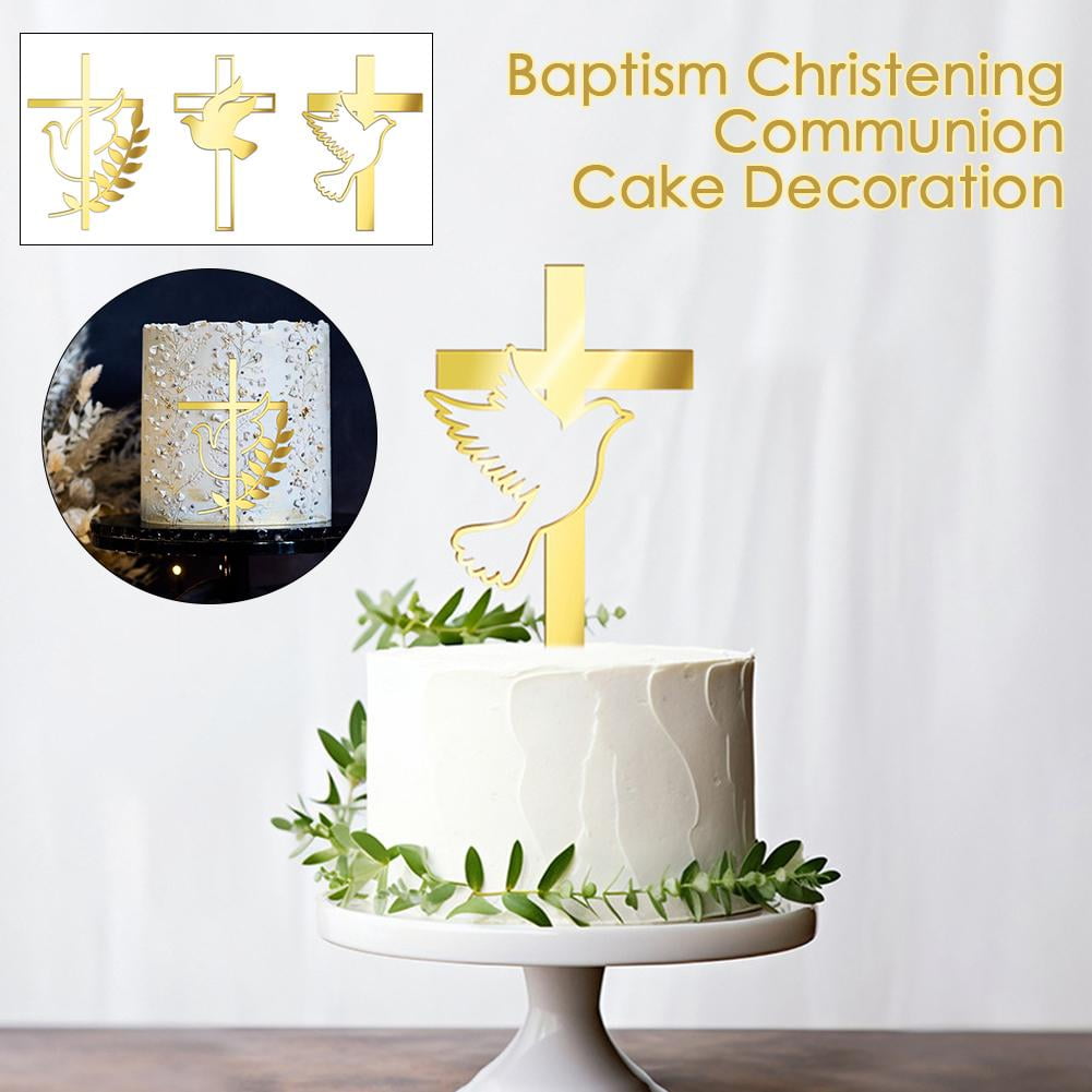 BETTERLIFE Acrylic Cake Topper Dove Cross Cake Toppers Baptism ns ...