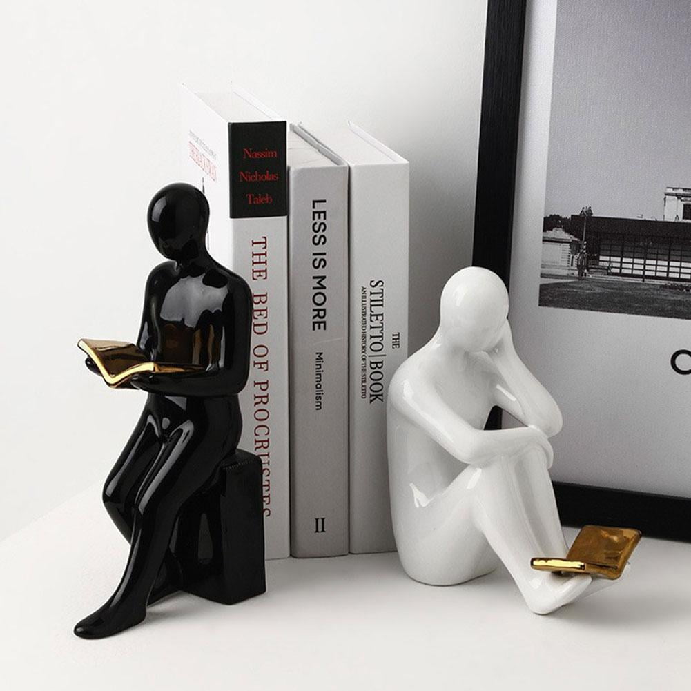 BETTERLIFE Ceramic Reading Bookend Decorative Figurine Accent Piece for ...