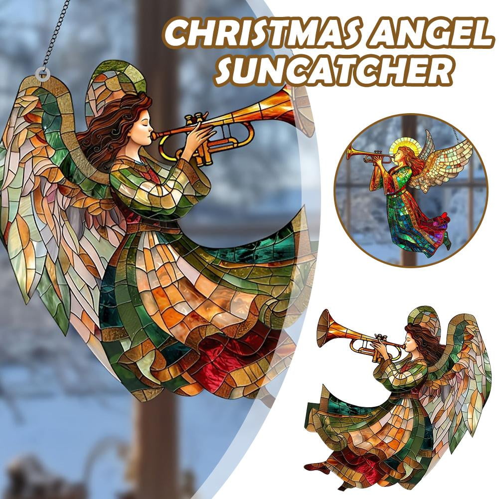 BETTERLIFE Christmas Tree Sun Catcher,Angel Wings Suncatcher,Acrylic ...