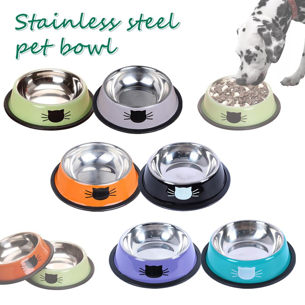 BETTERLIFE Gray (B)$Stainless steel pet bowl cat face print color steel ...