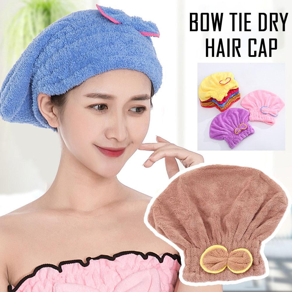 BETTERLIFE Rose red coral fleece dry hair cap (rose red) (D)$Bow knot ...