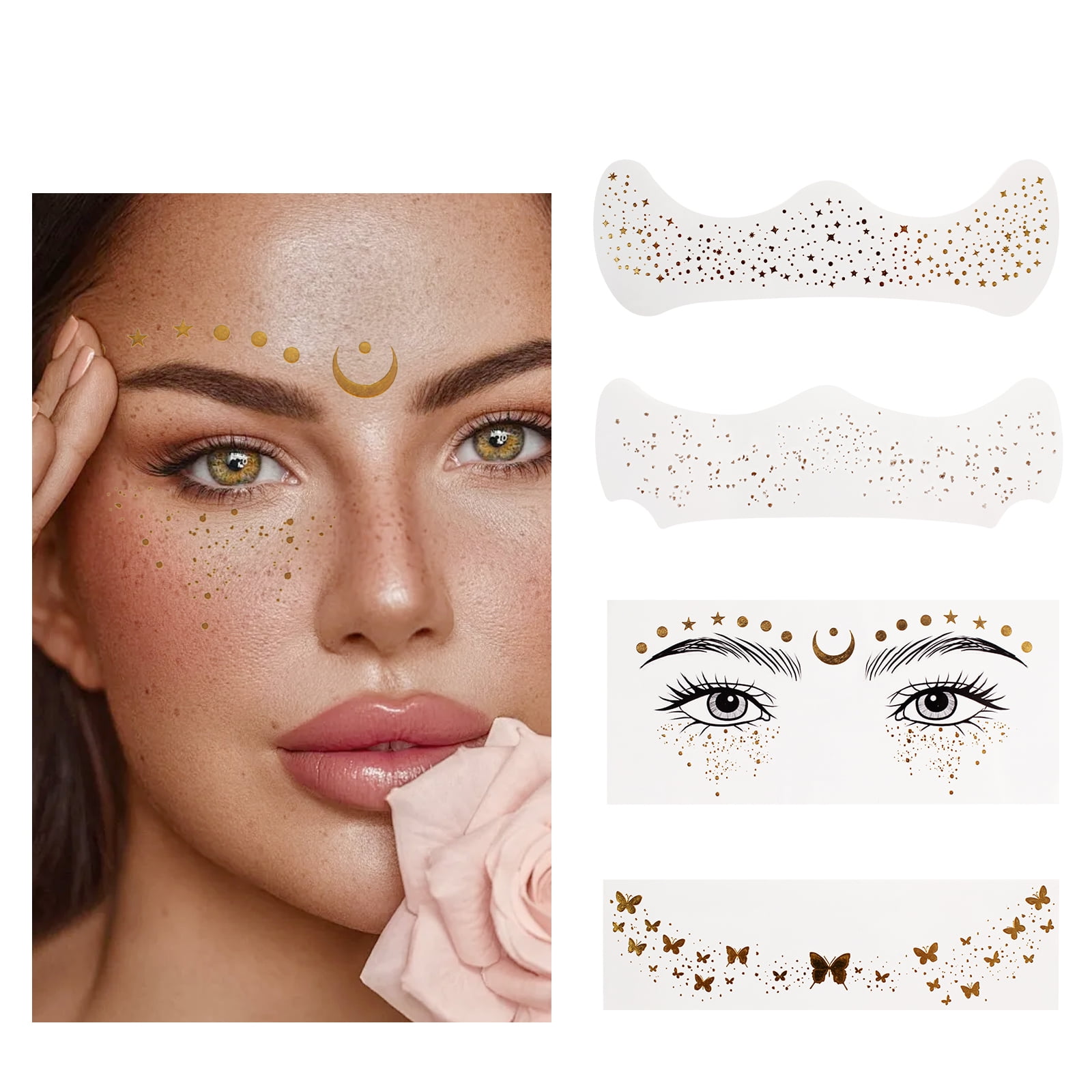 BEUKING 4 Styles Glitter Freckles Face Tattoo, Gold Makeup Patches Face ...