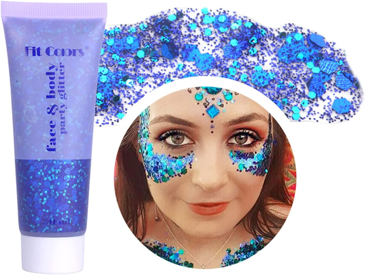 BEUKING Mermaid Sequins Face Body Glitter Gel, Holographic Chunky ...
