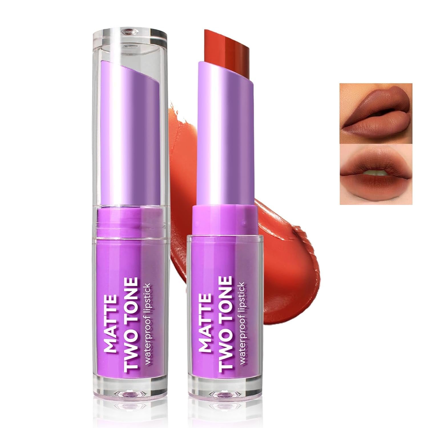 BEUKING Pink Lip Gloss Two Tone Matte Lipstick, Long Lasting Moisturize ...