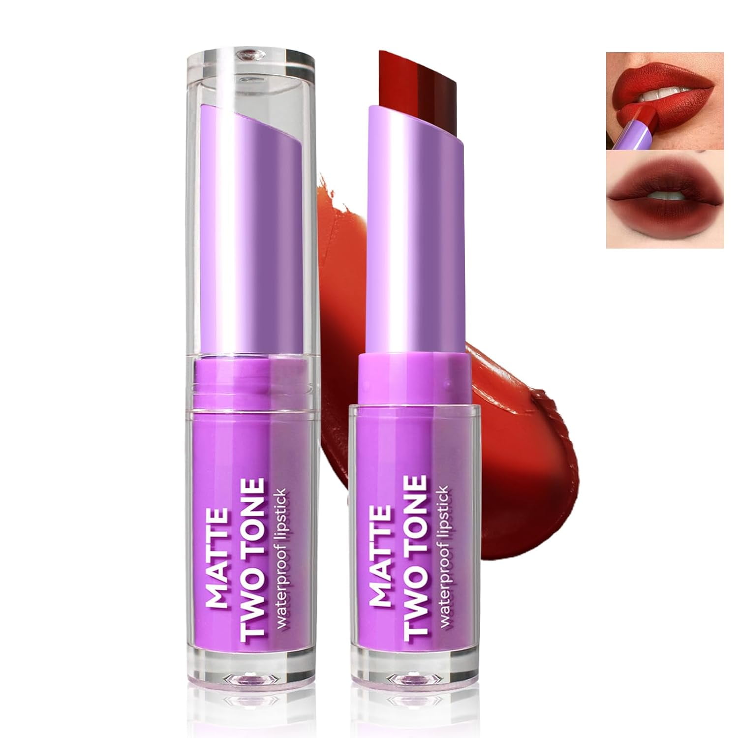 BEUKING Pink Lip Gloss Two Tone Matte Lipstick, Long Lasting Moisturize ...