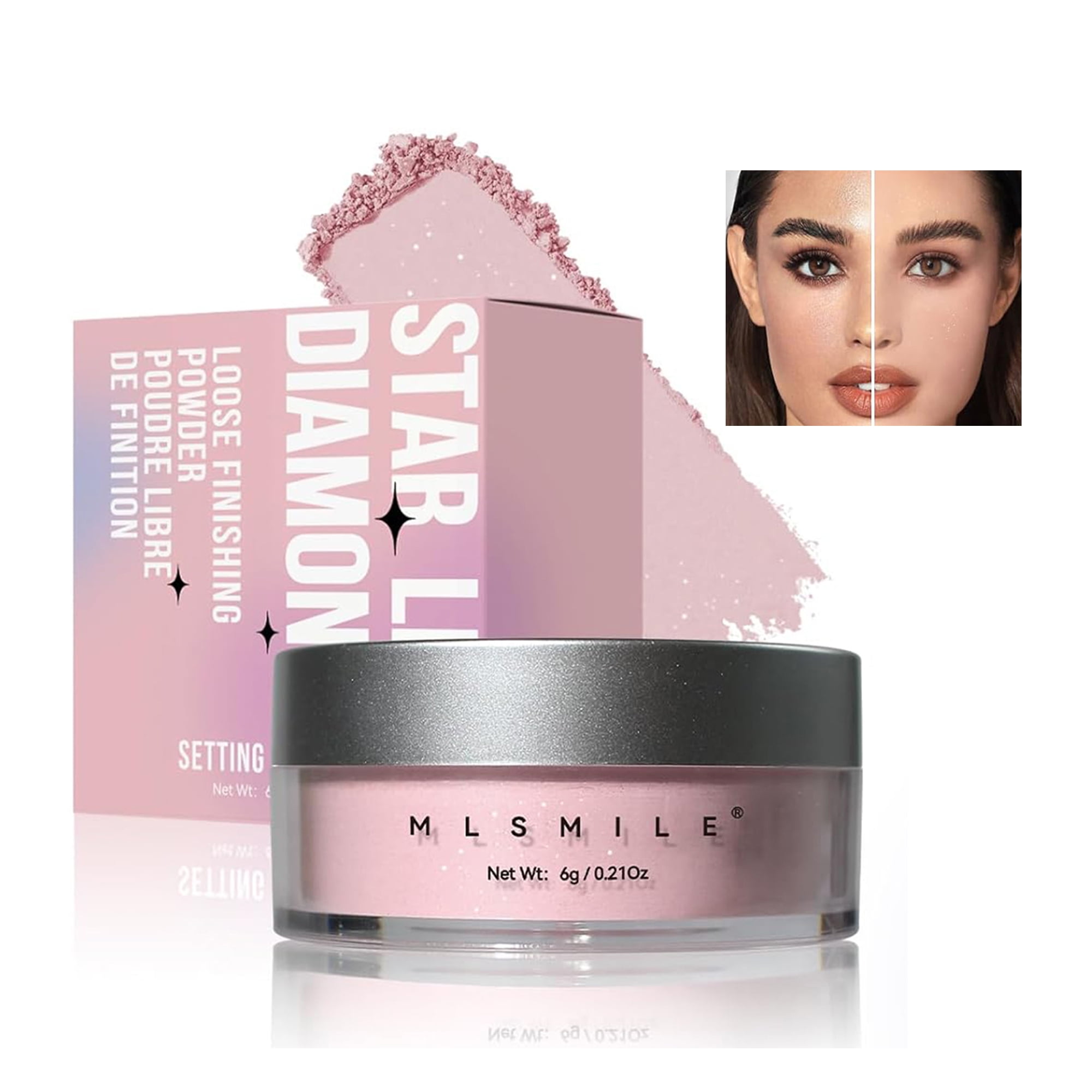 BEUKING Pink Translucent Setting Powder, Shimmer Finishing Powder Oil ...