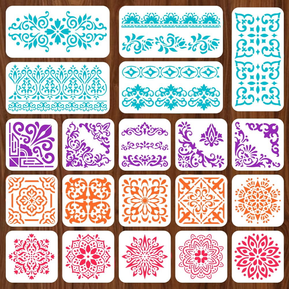 BEUNITONE 20pcs Stencils for TSF6 Painting Flower Border Stencil ...
