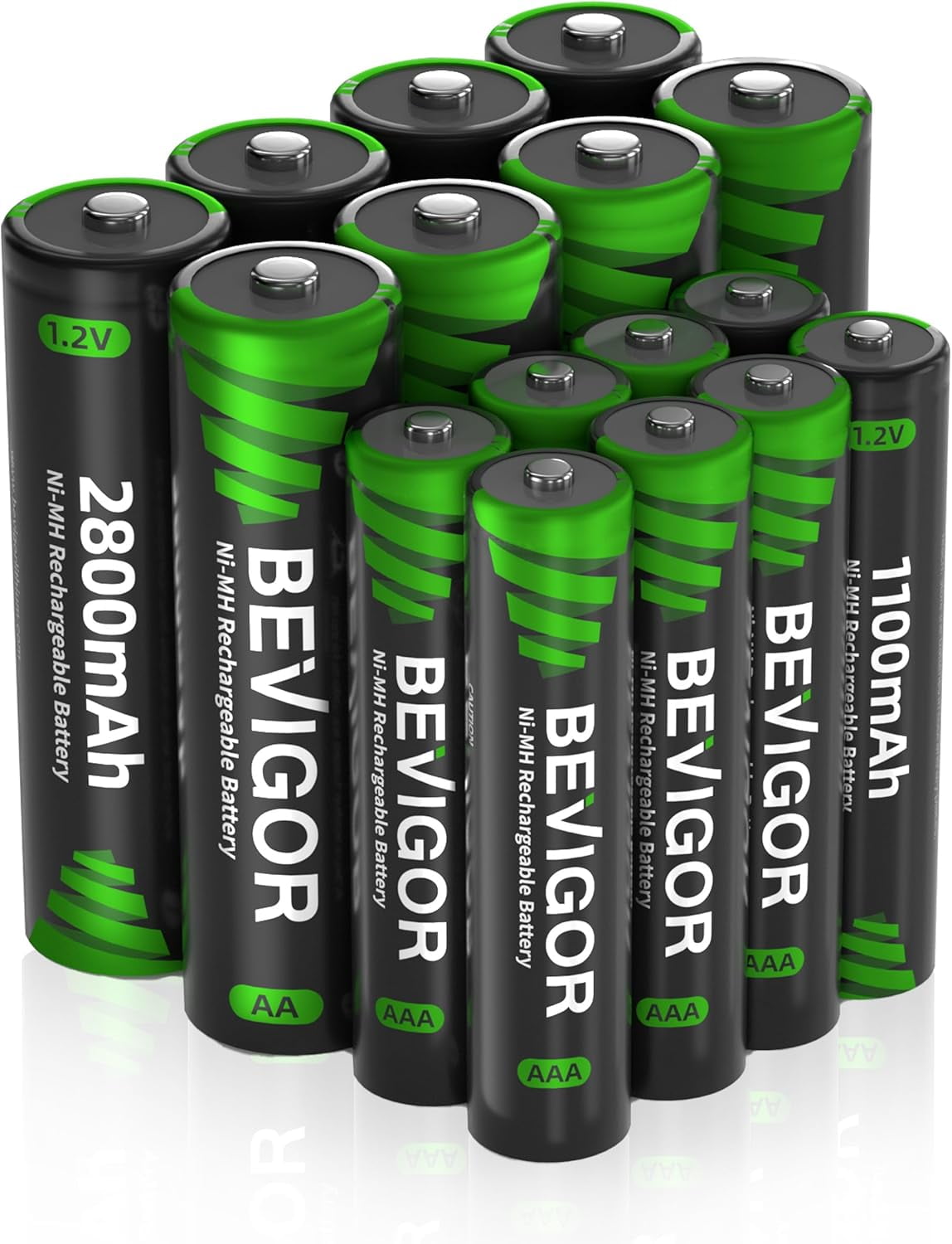 BEVIGOR AA Rechargeable Batetries 16 Counts, 2800 mAh High Capacity, 1.2V Ni-MH Low Self ...
