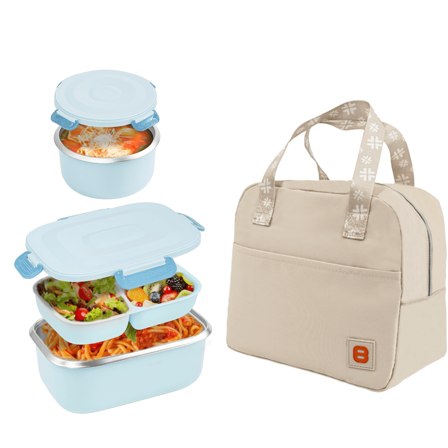 BEVISS Blue 18/8 Stainless Steel Bento Box Set with 17oz Soup Bowl ...