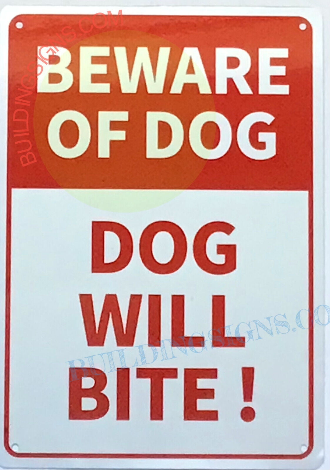 Beware of Dog - Dog Will Bite! Warning Sign, White Aluminum, 7x10 ...