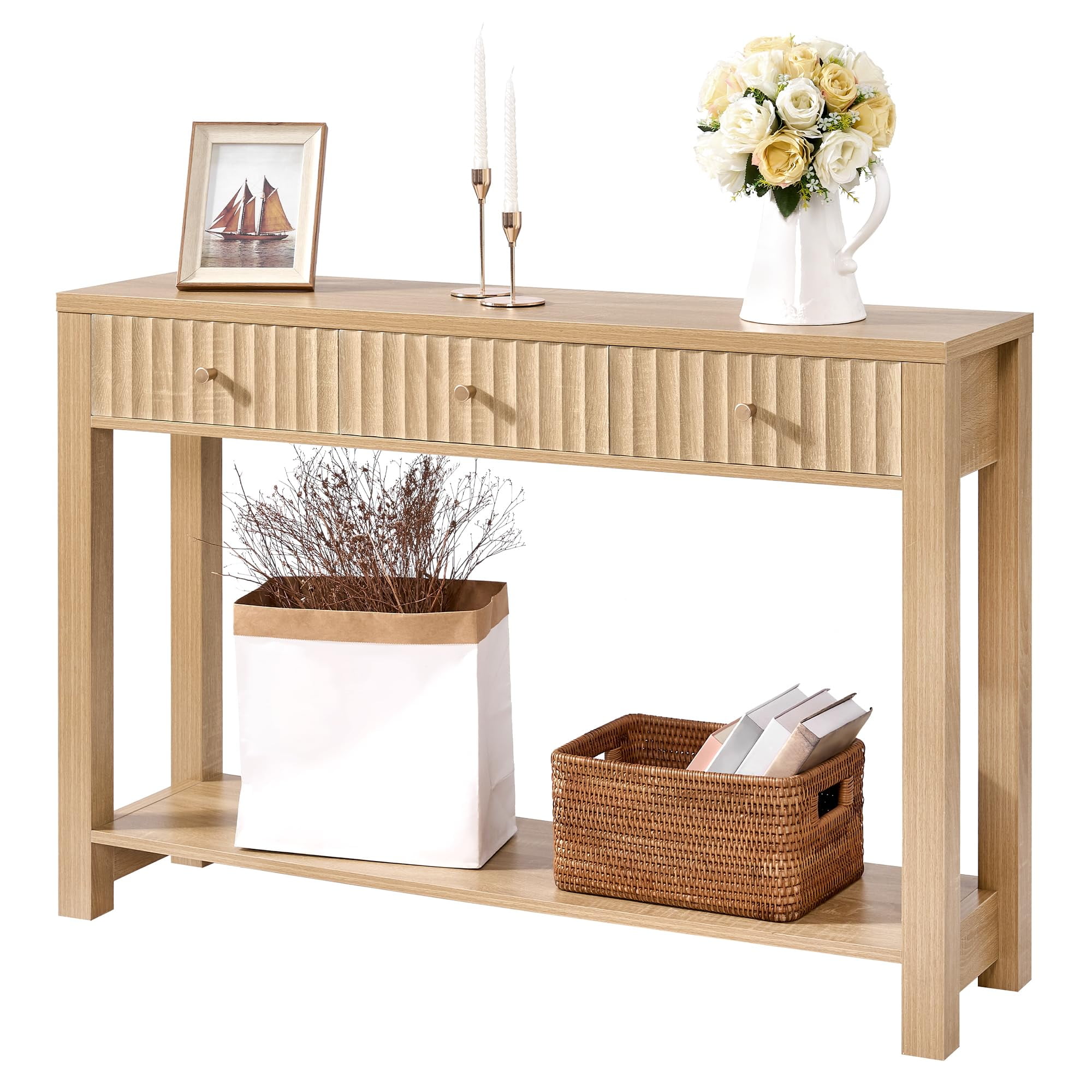 BEWISHOME Console Table with 3 Fluted Drawers，47.2" Wooden Entryway ...