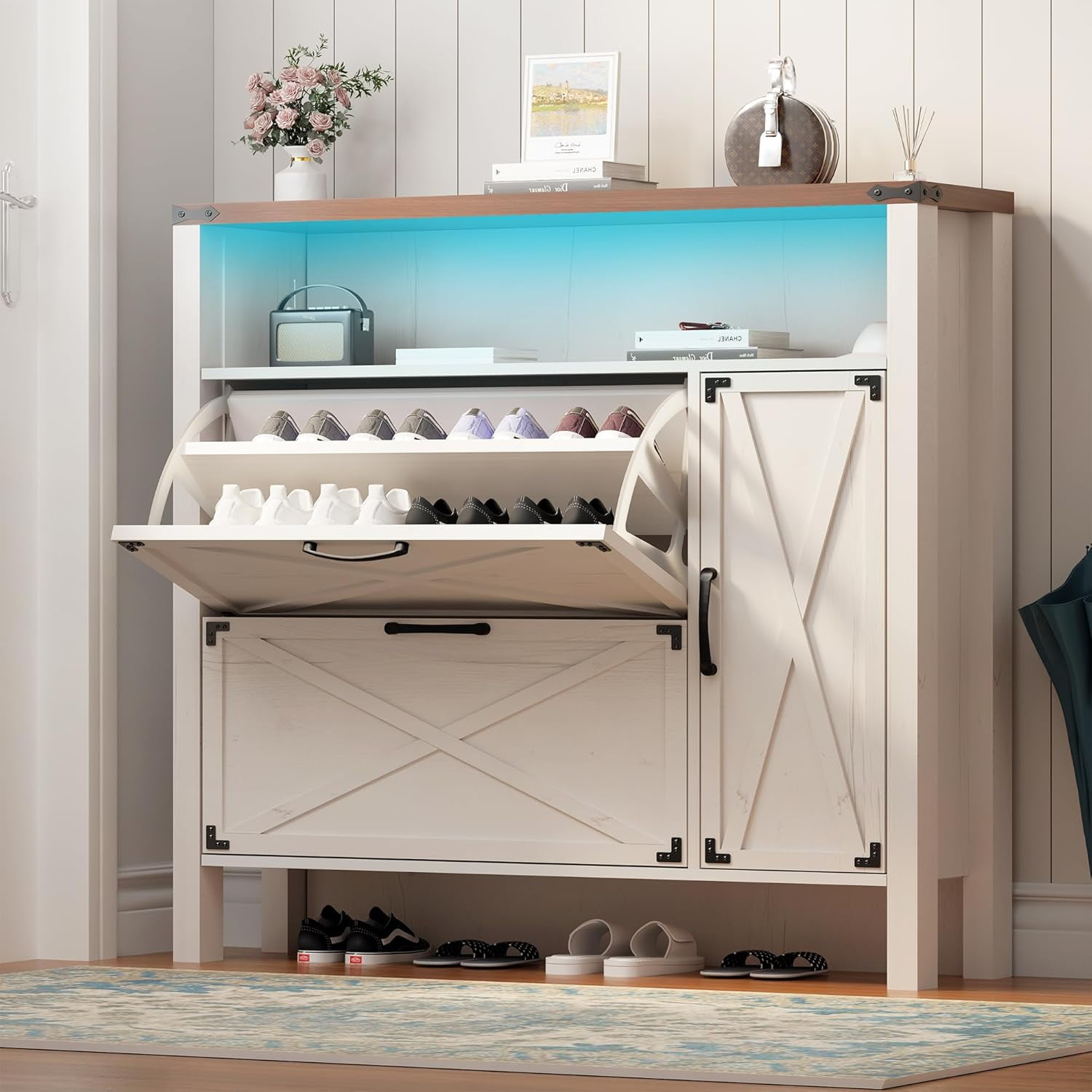 BEWISHOME Entryway Shoe Storage,Farmhouse Shoe Storage Cabinet with 2 ...