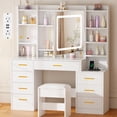 BEWISHOME Large Makeup Vanity with 8 Drawers, White Vanity Table Set ...