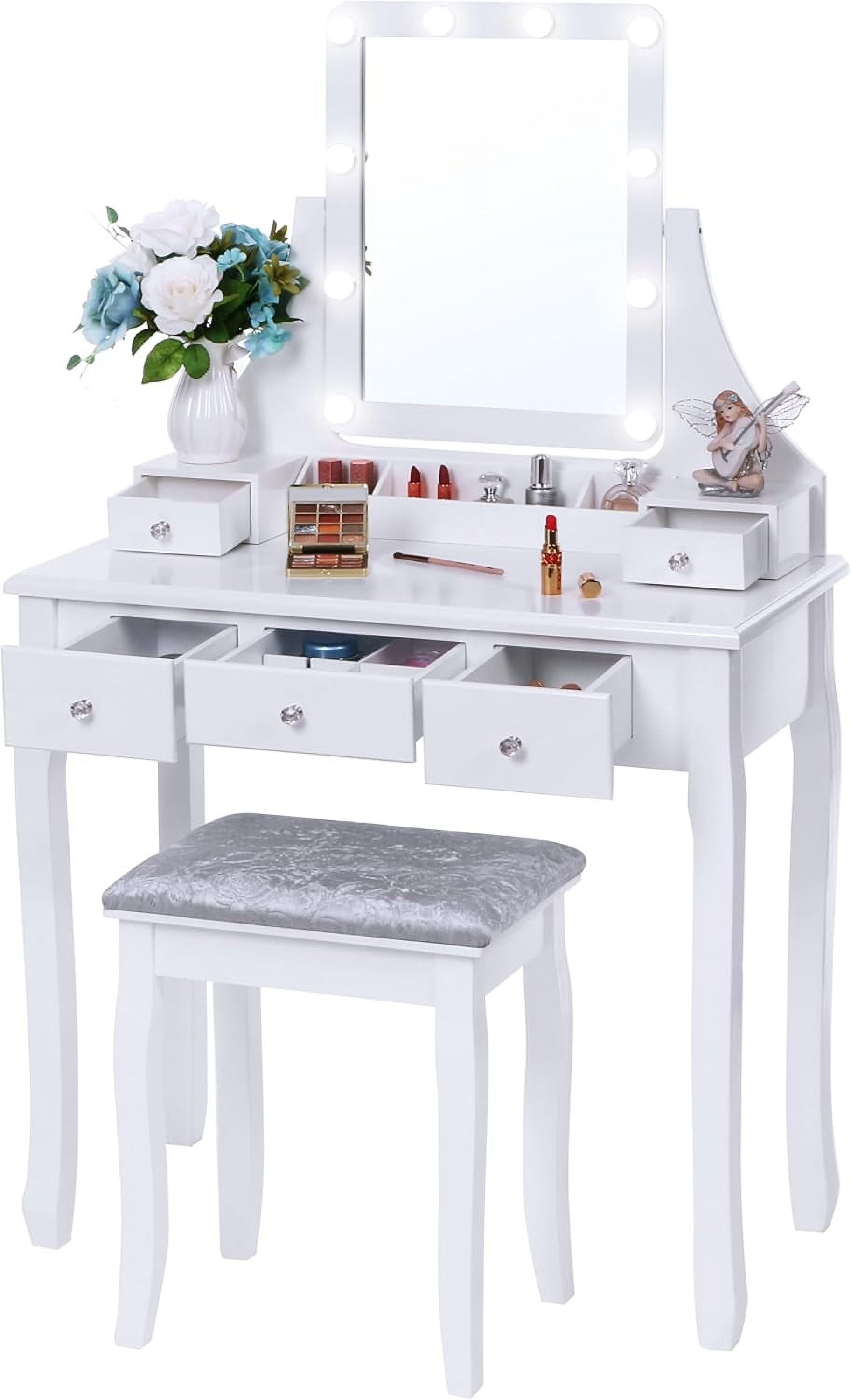 BEWISHOME Vanity Set with Lighted Mirror, 10 LED Dimmable Bulbs ...