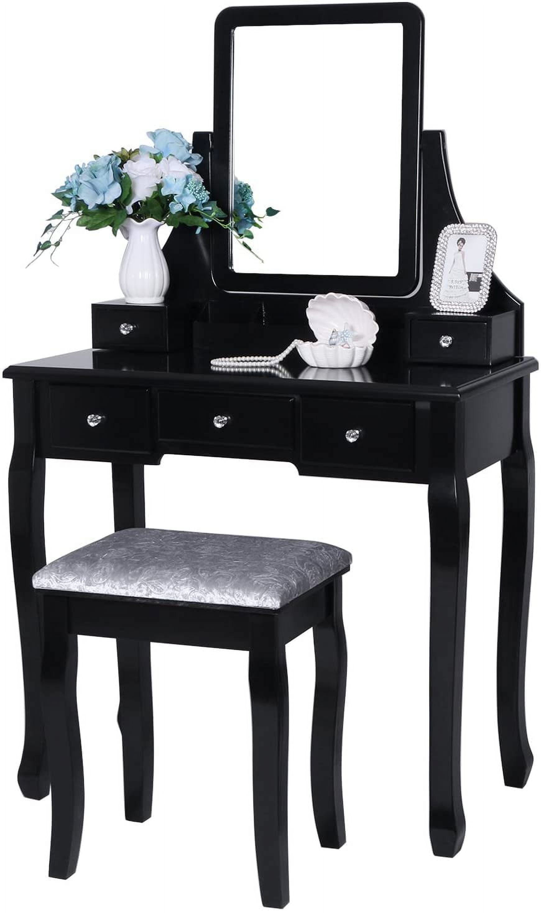 BEWISHOME Vanity Table Set with Mirror & Cushioned Stool Dressing Table ...