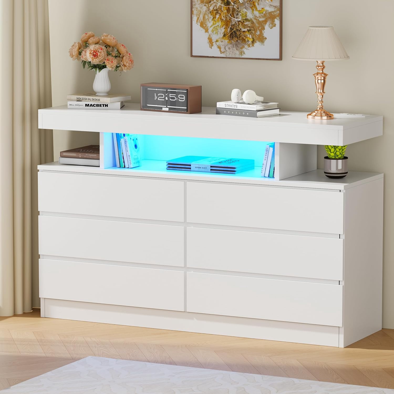 BEWISHOME White Dresser for Bedroom with Charging Station and LED ...