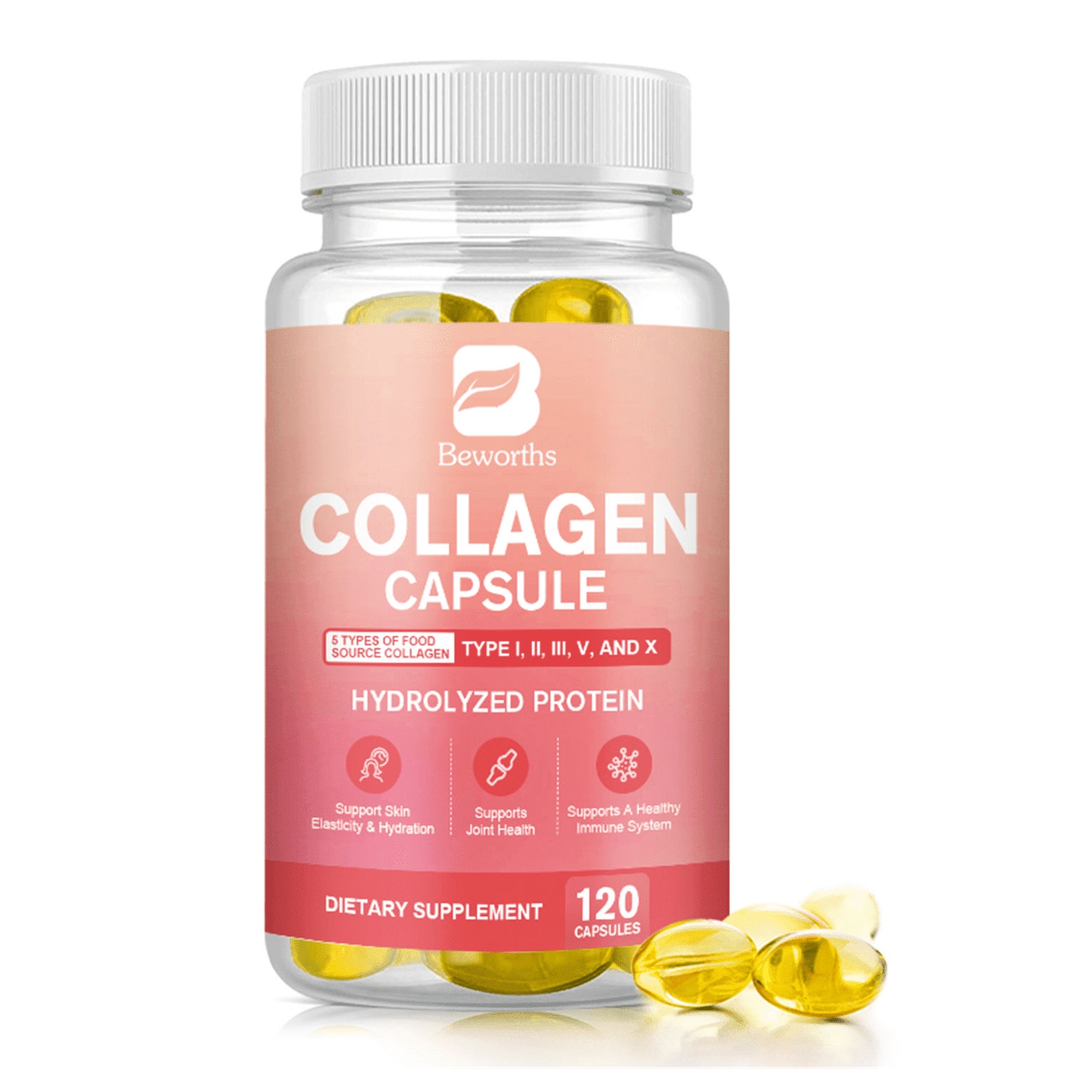 BEWORTHS Collagen Capsules Type I, II, III, V & X Hydrolyzes Protein ...