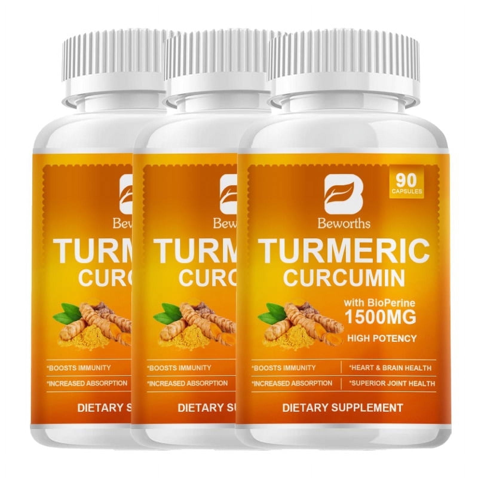 (3 Pack)Turmeric Curcumin Capsules, 1500mg with Black Pepper & Ginger ...