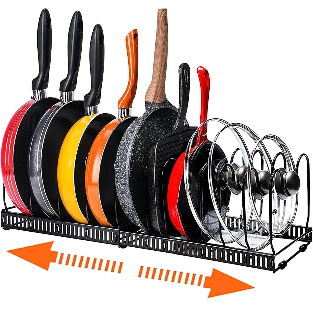 BEYCED Pot and Pan Organizer Rack for Cabinet,Expandable Pot Lid ...