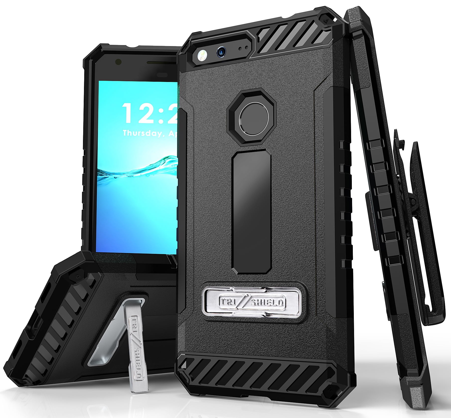 BLACK BEYOND CELL TRI-SHIELD RUGGED CASE COVER with KICKSTAND + BELT ...