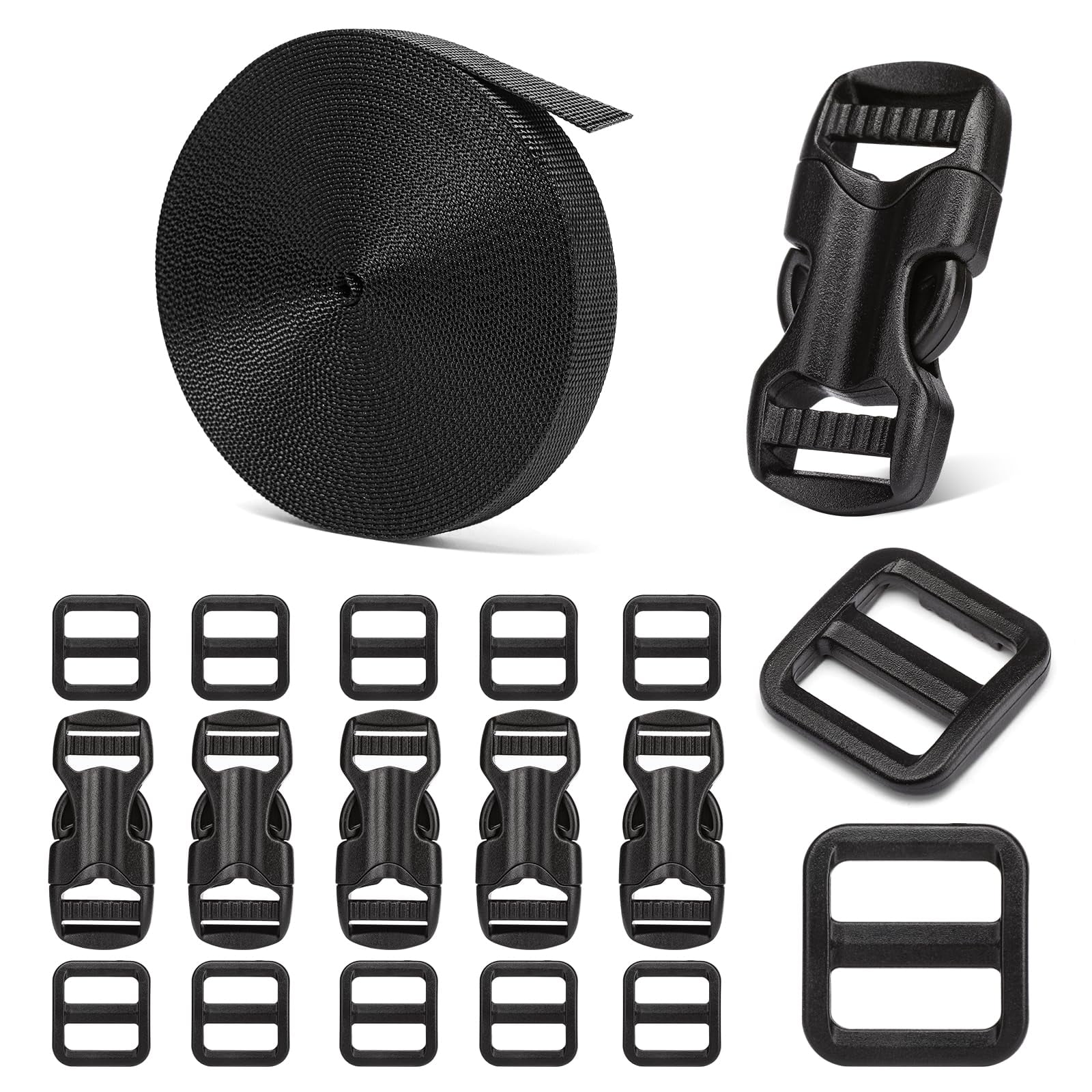 BEYOURD 5/8" Buckle and Strap Set: 6 Yards of Thick Nylon Webbing, 6 Pack Quick Side Release ...