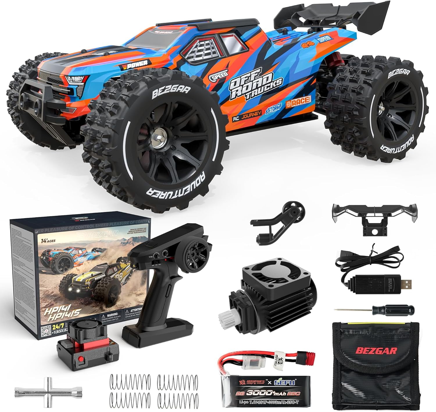 BEZGAR HP141 Fast RC Cars for Adults - Max 50MPH Brushless RC Car, RC ...