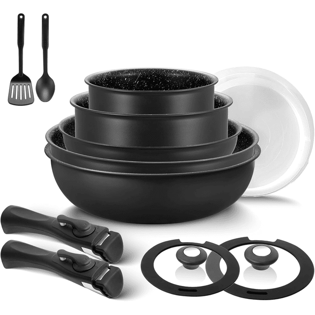 BEZIA Induction Cookware Set 13 Pieces, Nonstick Pots and Pans Set with ...