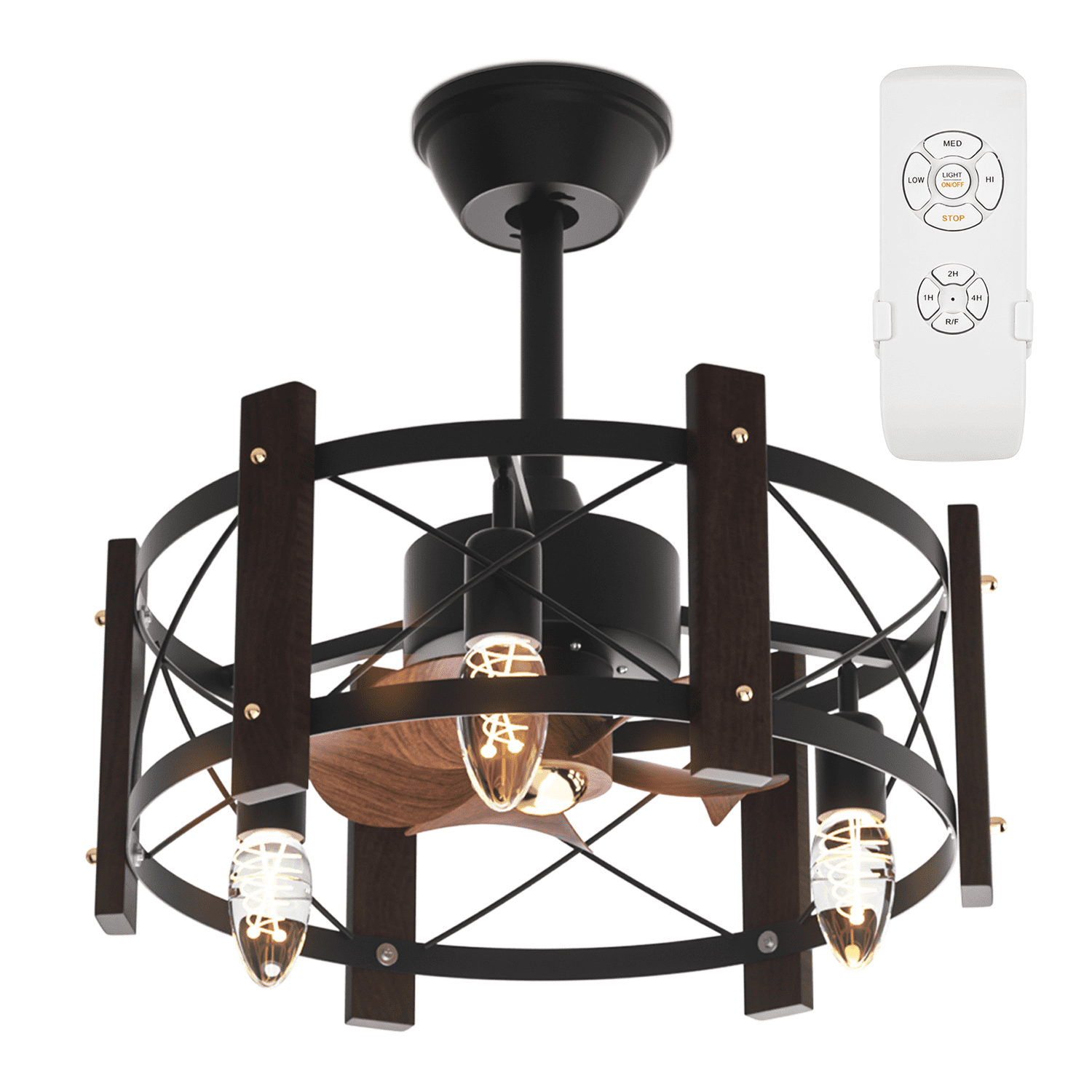 BEZT 19" Caged Ceiling Fan Reversible 3 Colors Changing Light Fan Low ...