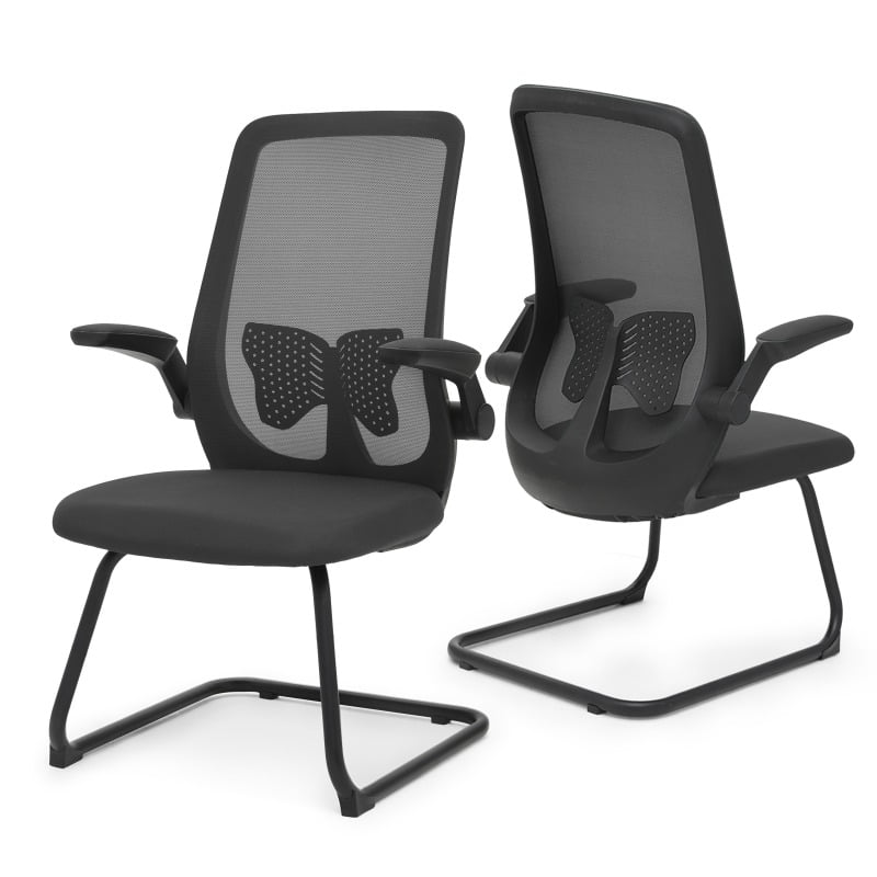 BEZT 2 PCS Black High Back Sled Base Conference PC Computer Chair ...