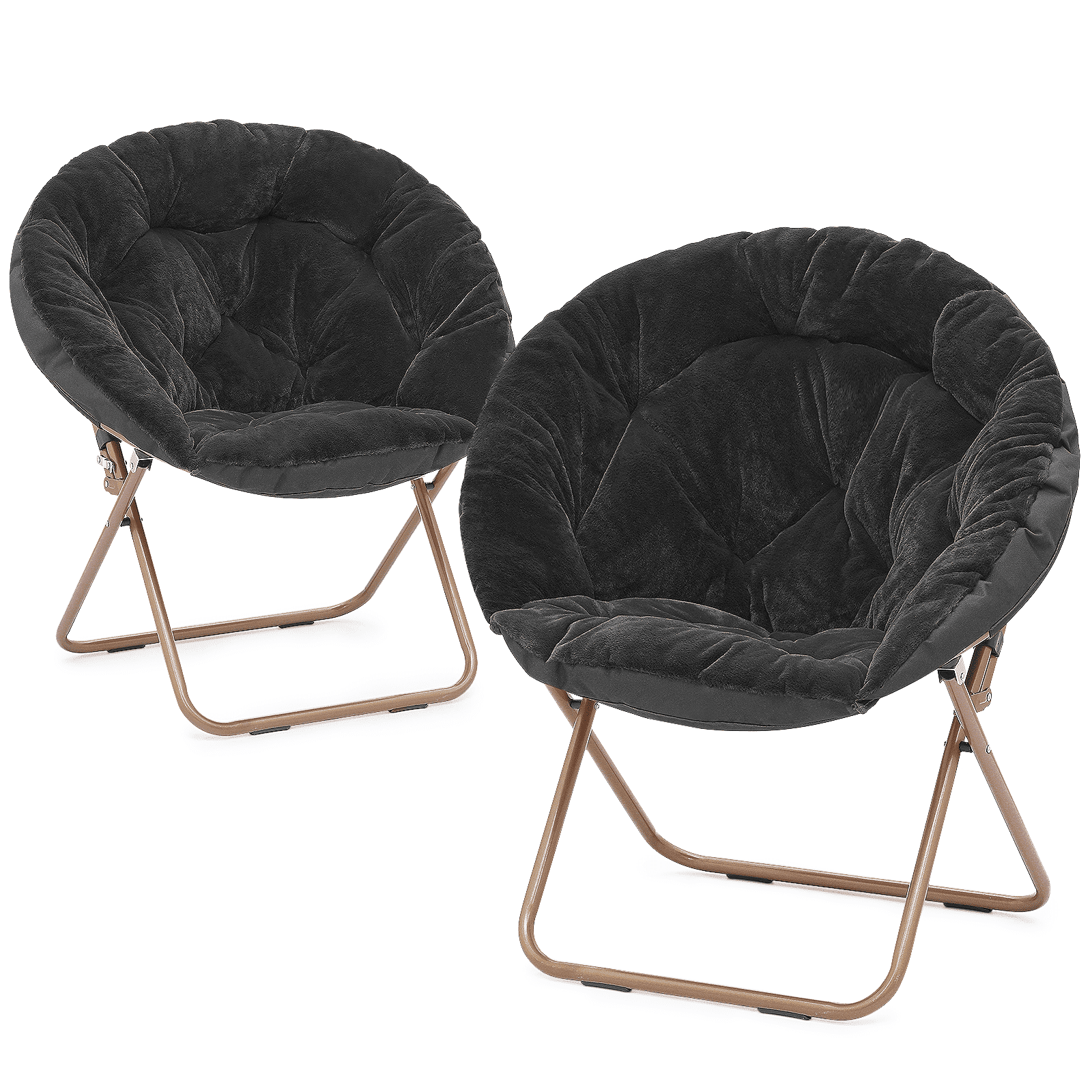 BEZT 2Pcs Round Folding Faux Fur Saucer Chair for Bedroom Floor Metal ...