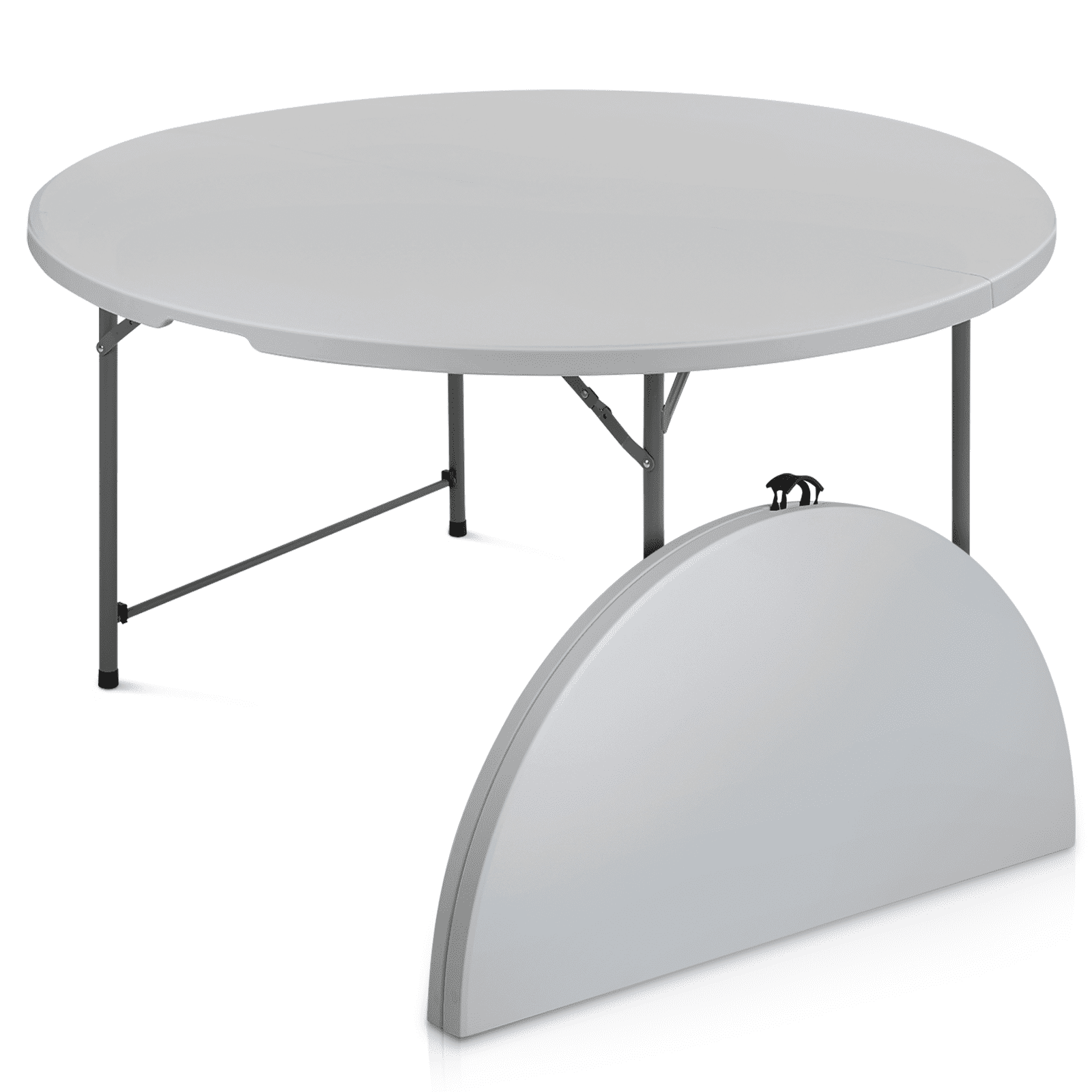 Bezt 5-Foot Round Bi-Fold Plastic Table with Metal Frame, Indoor ...