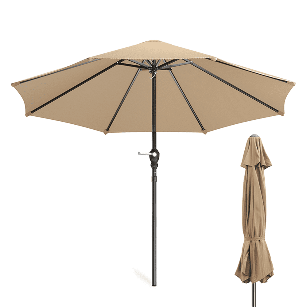 BEZT 9ft Patio Market Umbrella 8 Steel Ribs Garden Pool Table Sun Shade ...