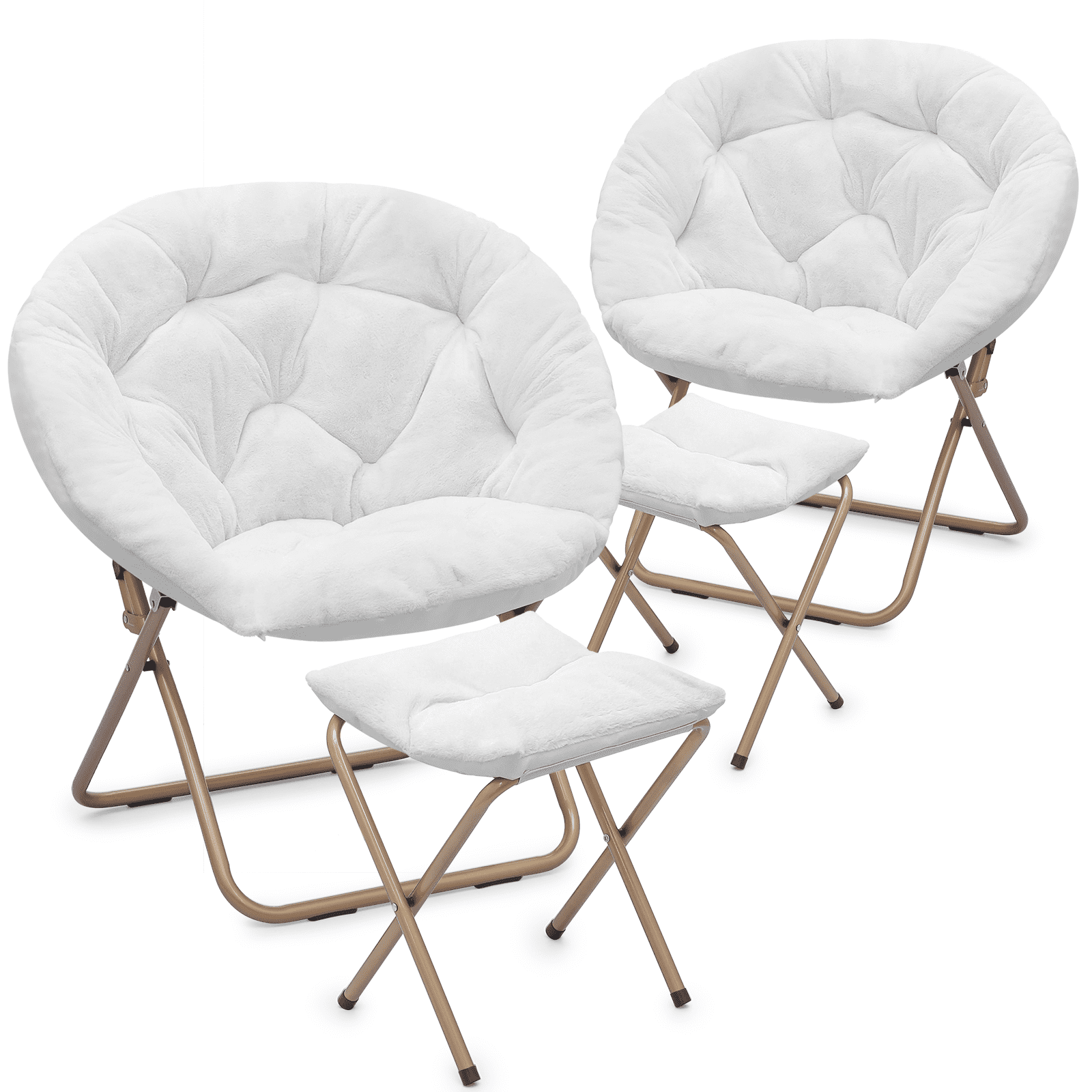 BEZT Cozy Chair Round Folding Faux Fur Saucer Chair for Bedroom Living ...