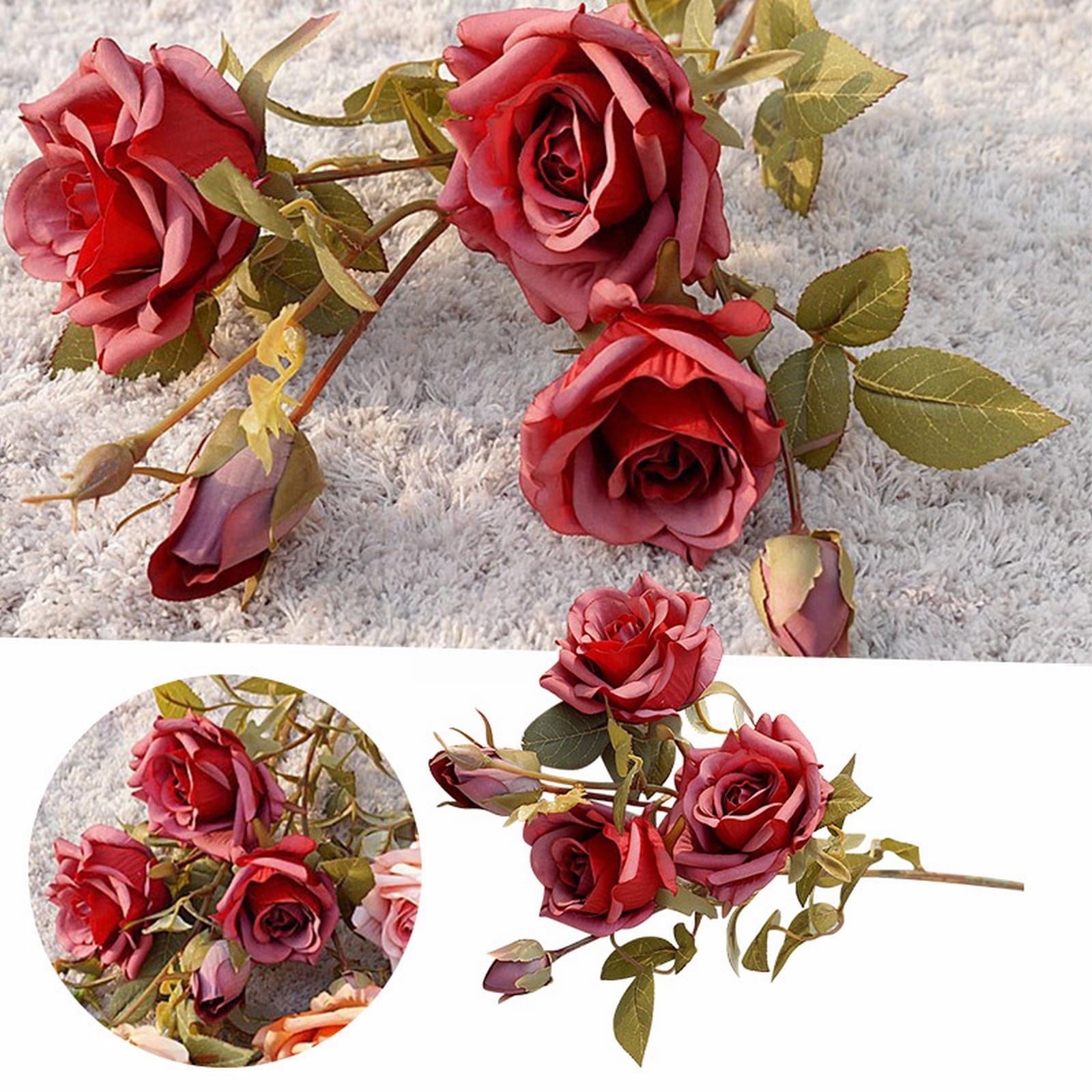 BEbaop Single Branch 2 Pronged Autumn Curled Rose Artificial Flower ...