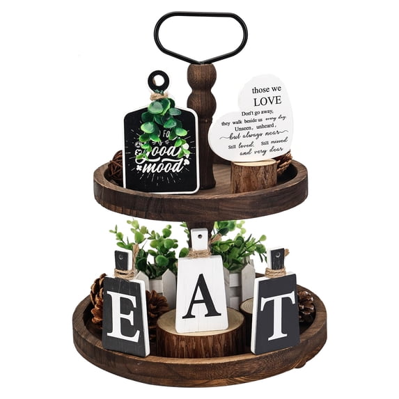 BFAZKXY 5pcs Farmhouse Kitchen Tiered Tray Decor Set, Rustic Black and ...