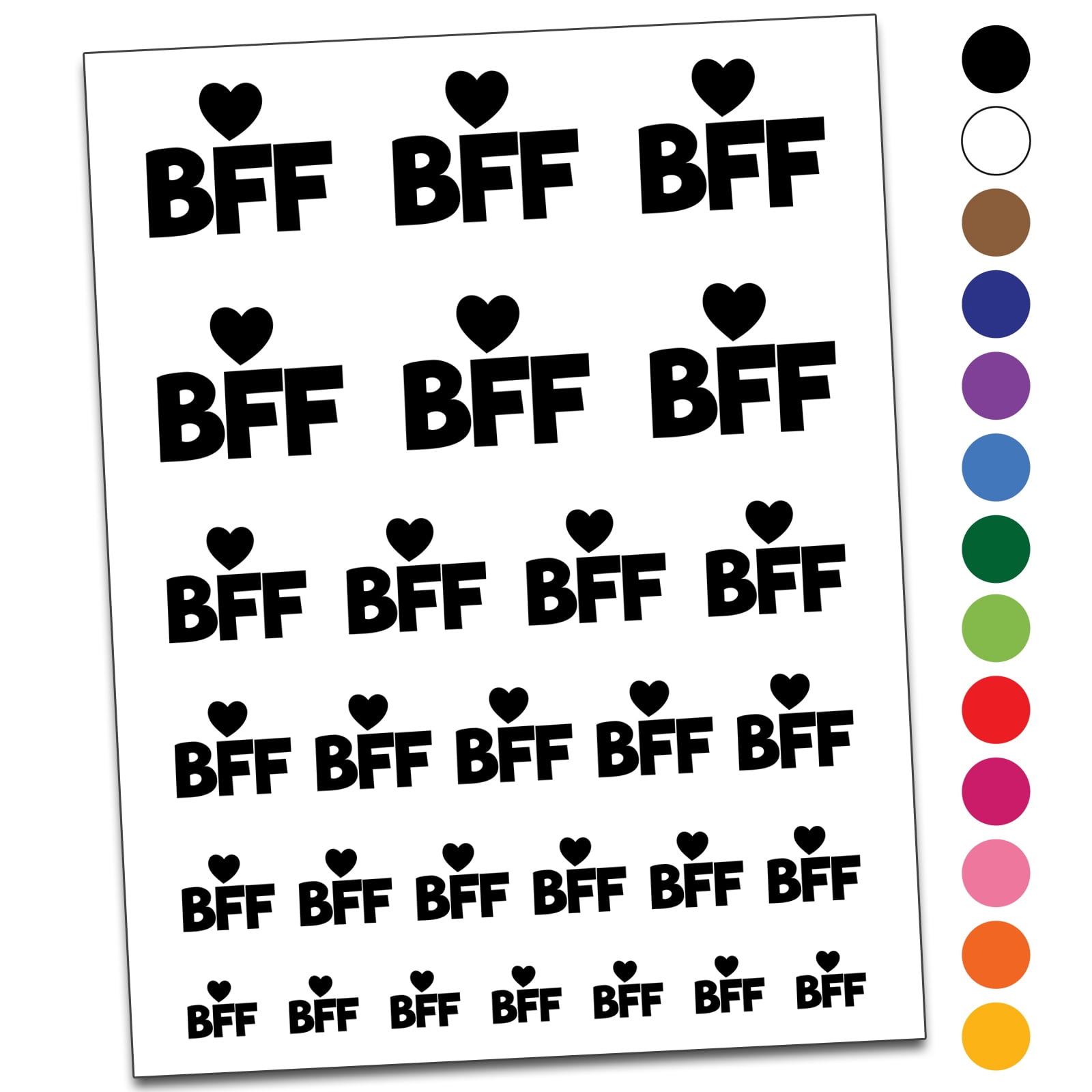 BFF Best Friends Forever Heart Water Resistant Temporary Tattoo Set ...