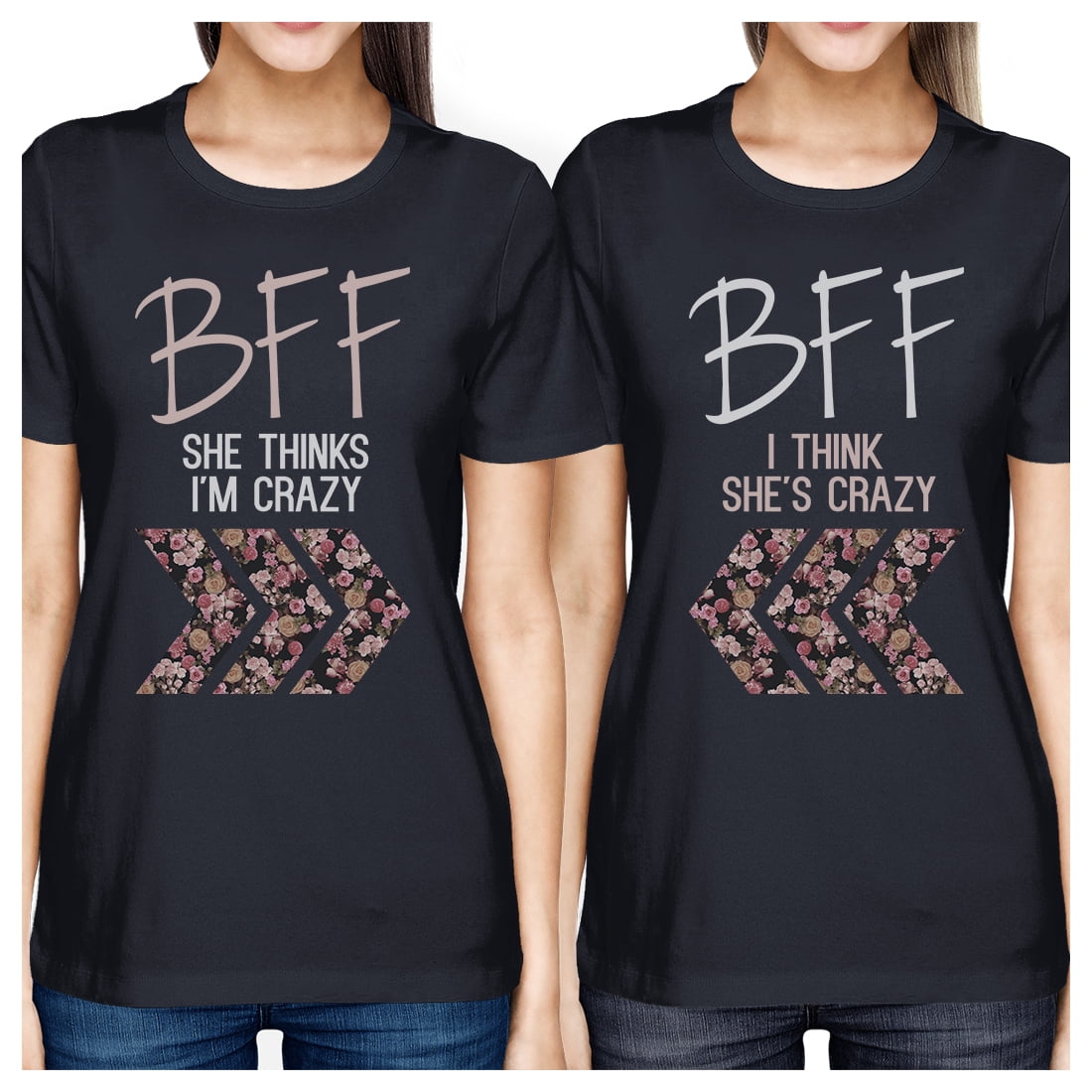 BFF Floral Crazy BFF Matching Shirts Womens Navy Graphic Cotton Tee ...