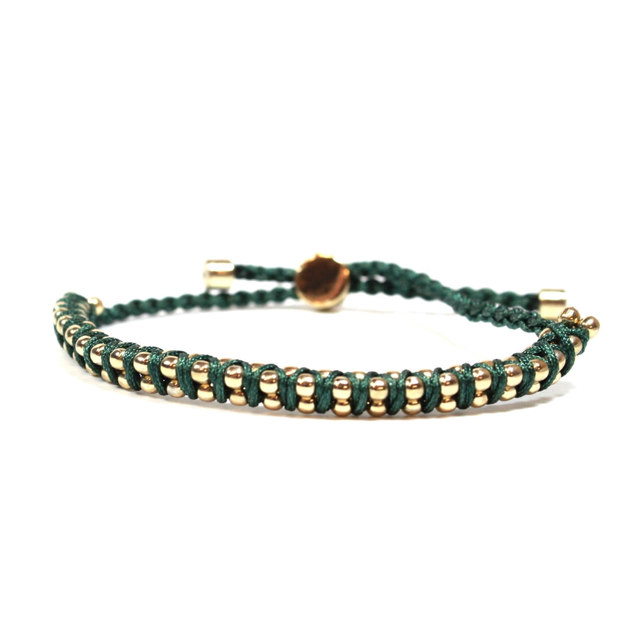 Adjustable Green Braided Friendship Bracelet with Gold Tone Beads - BFF ...