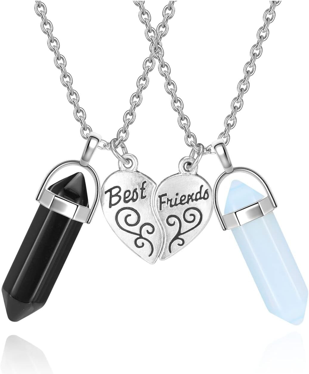 BFF Necklace for 2 - Matching Heart Best Friends Crystal Pendant ...