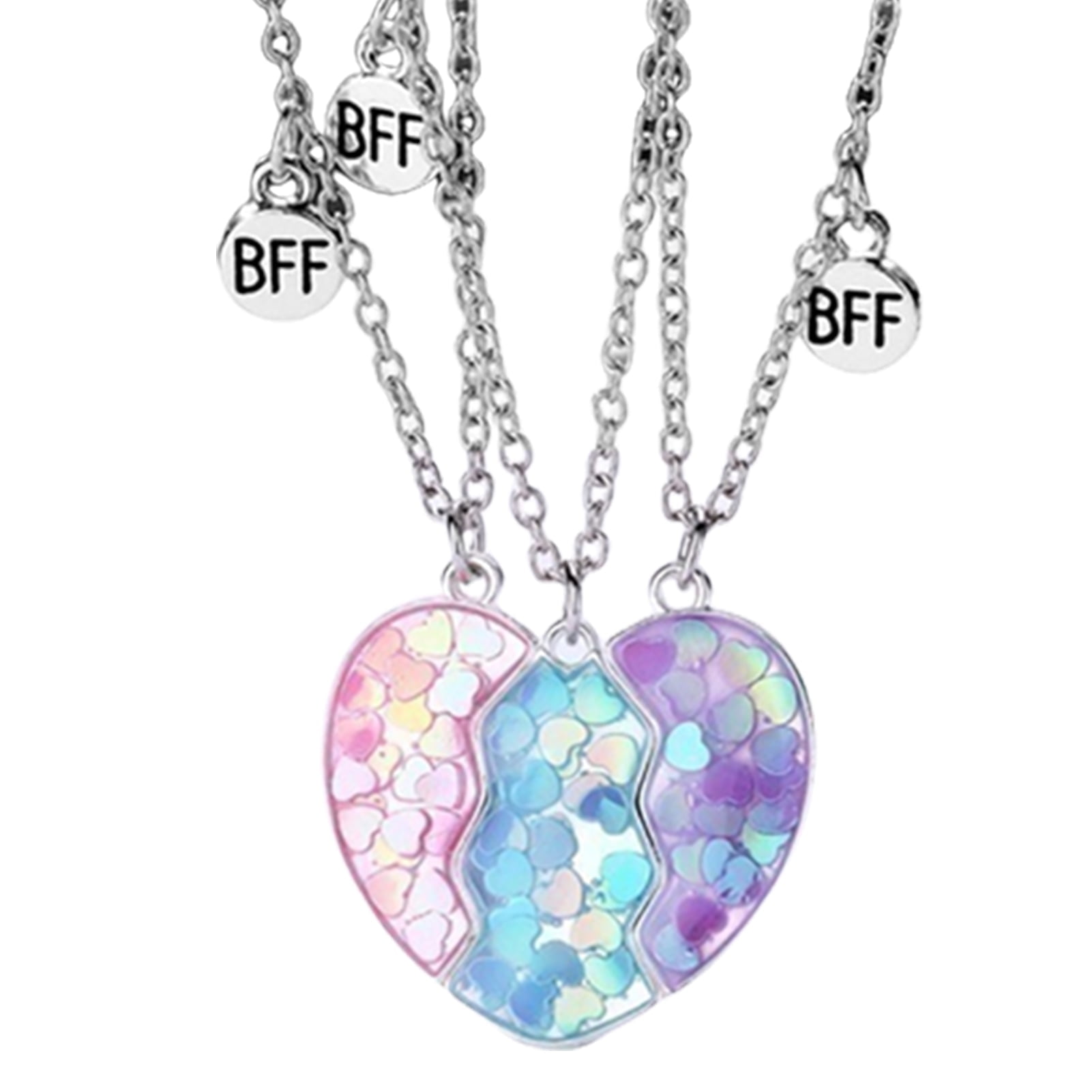 BFF Necklace for 3, BFF Magnetic Matching Heart Necklace, Best Friends ...