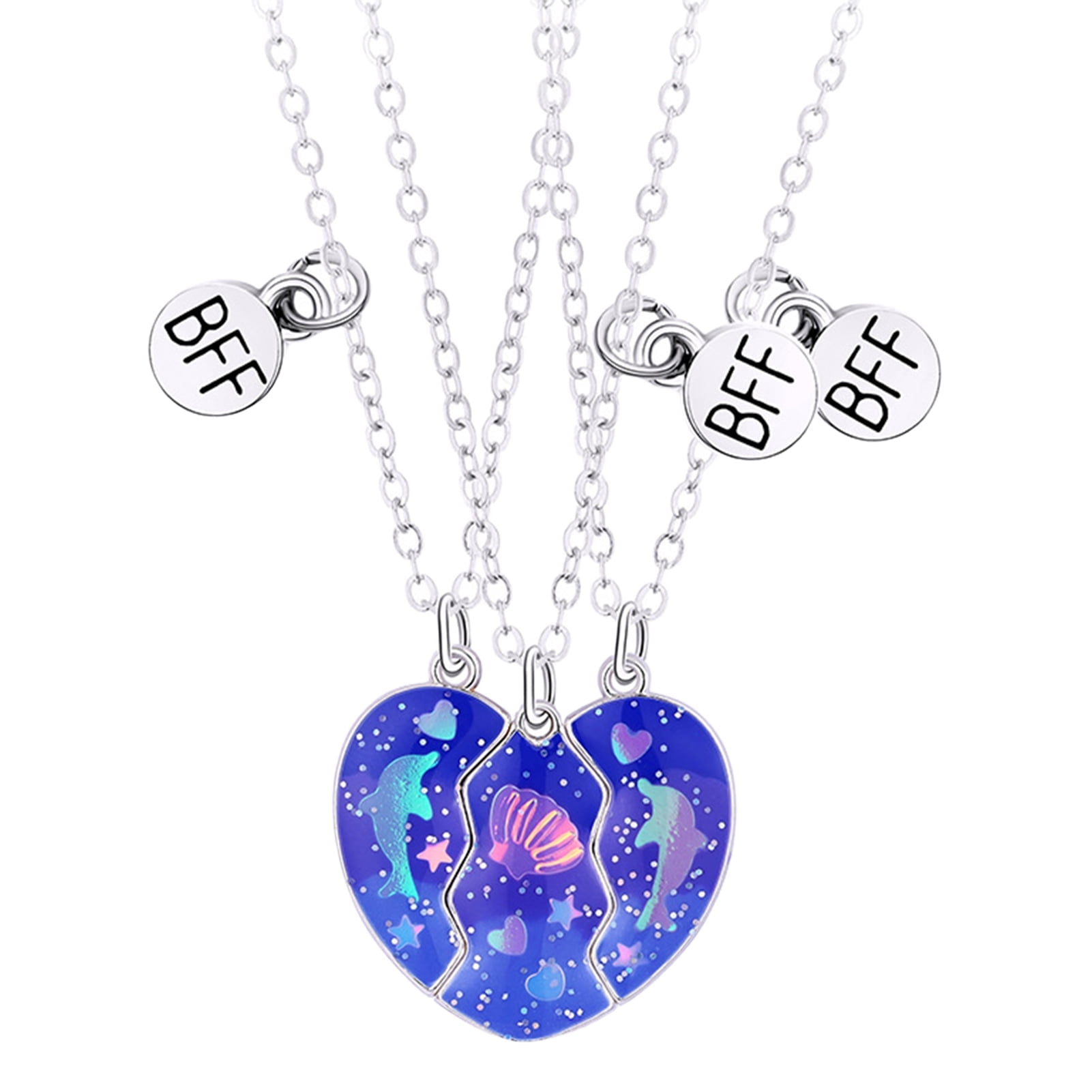 BFF Necklace for 3, BFF Magnetic Matching Heart Necklace, Best Friends ...
