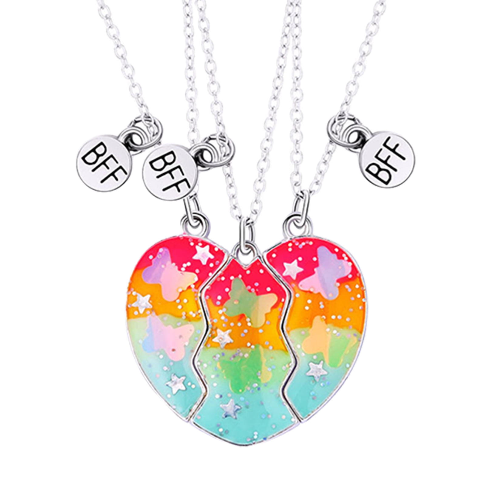 BFF Necklace for 3, BFF Magnetic Matching Heart Necklace, Best Friends ...