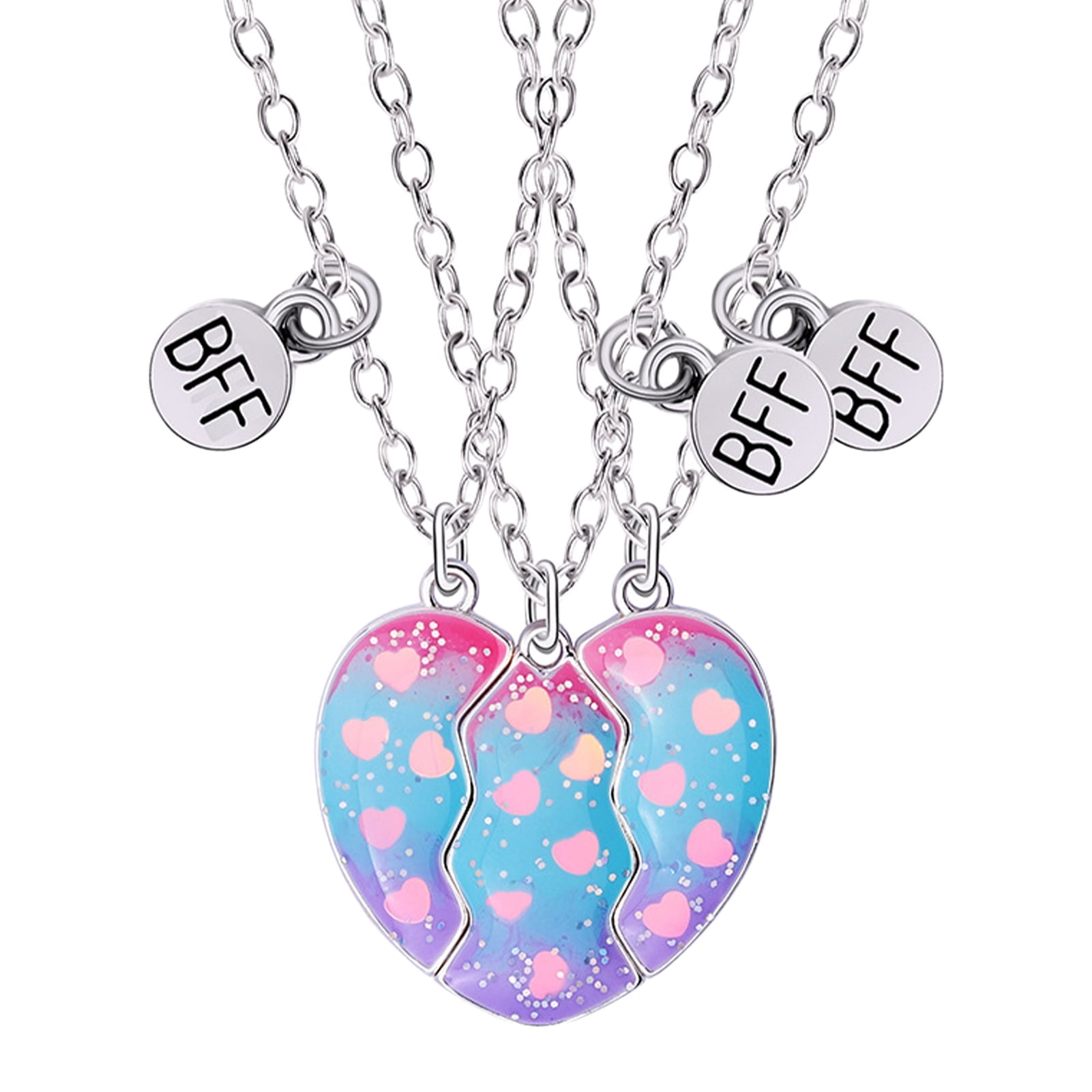 BFF Necklace for 3, BFF Magnetic Matching Heart Necklace, Best Friends ...