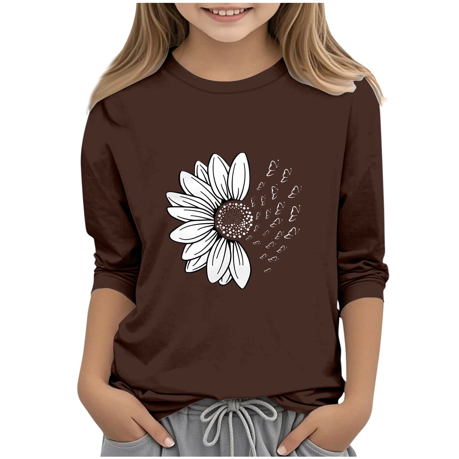 BFHHFA Girls Floral Print Shirts Loose 3/4 Length Sleeve Tops Fashion ...