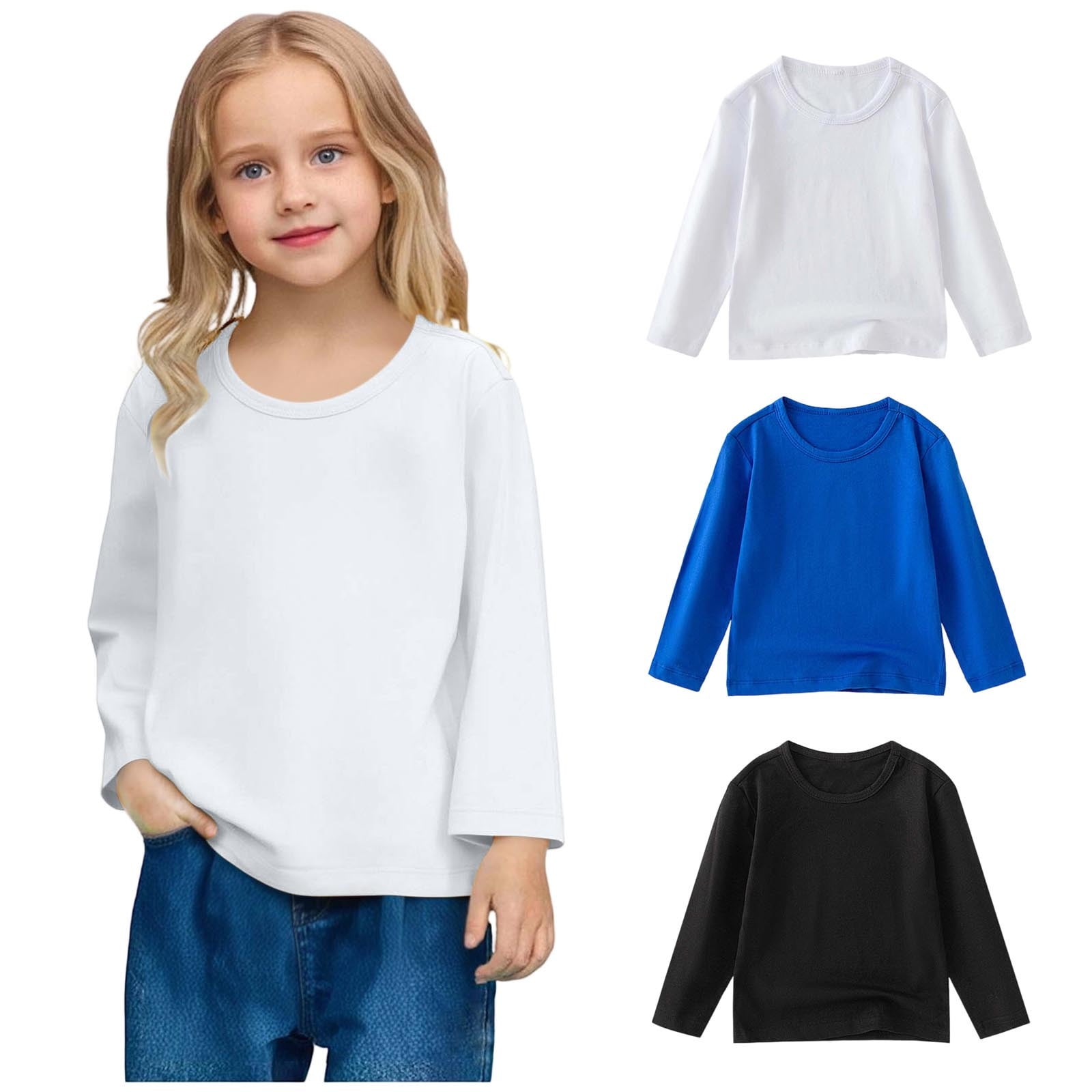 BFHHYA 3 Pack Kids Soft Cottont Tops Boys Girls Classic Crew Neck Long ...