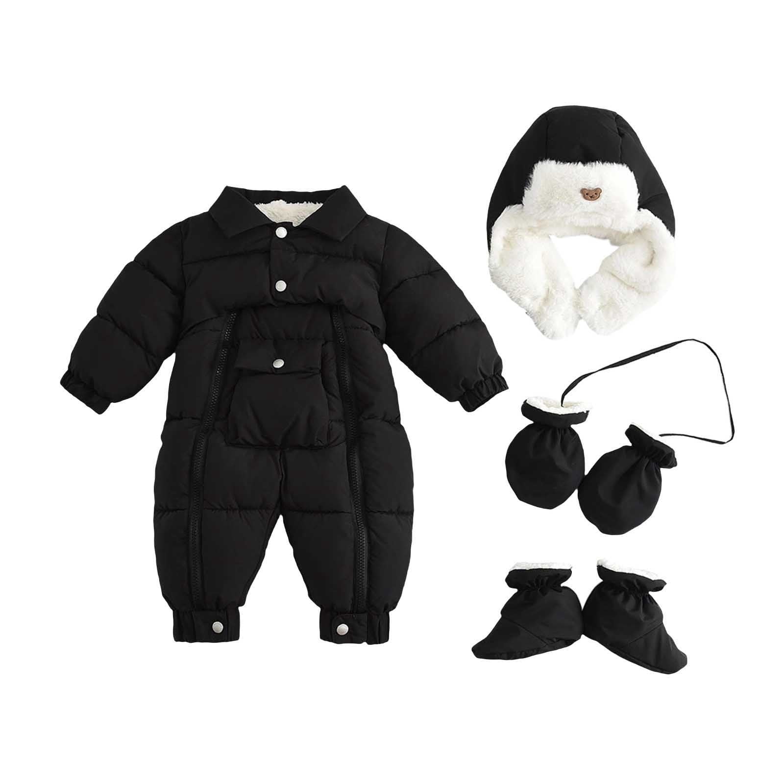 BFHHYA Baby Boy Girl Sherpa Fleece Snowsuit Bodysuit Winter Clothes ...