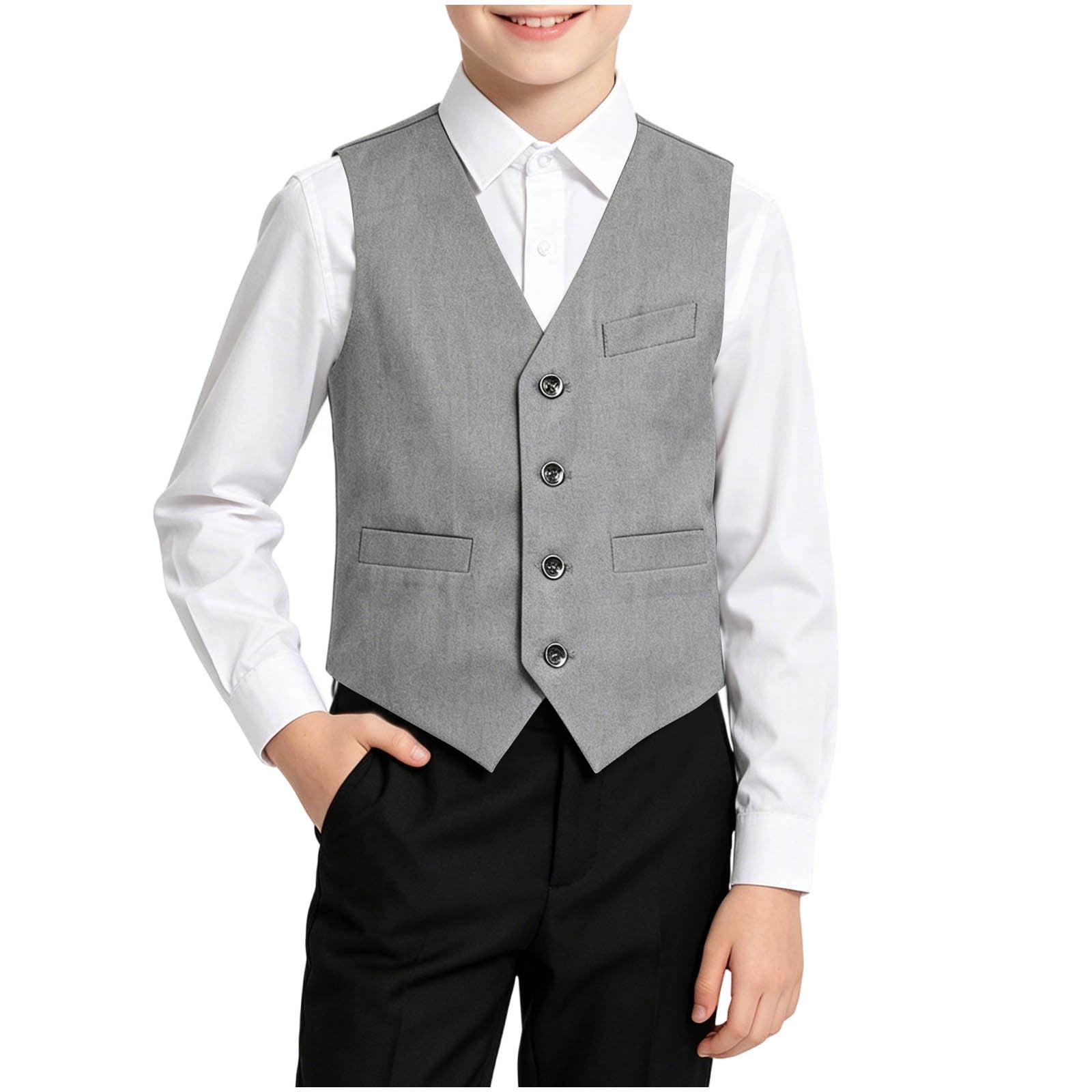 BFHHYA Boys 4 Button Suit Vests Kids Formal Waistcoat Vest with 3 ...