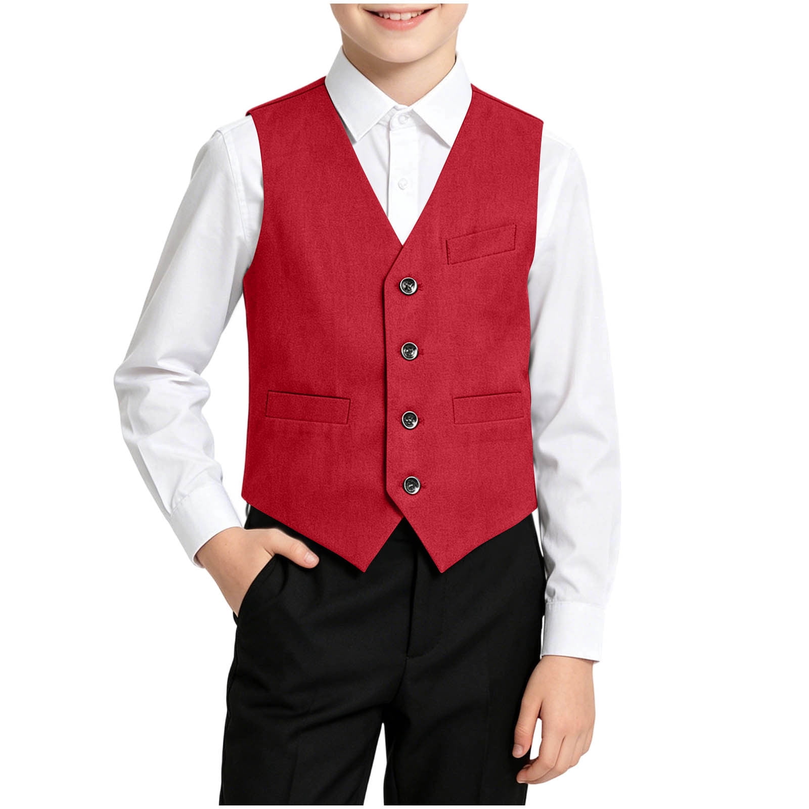 BFHHYA Boys 4 Button Suit Vests Kids Formal Waistcoat Vest with 3 ...